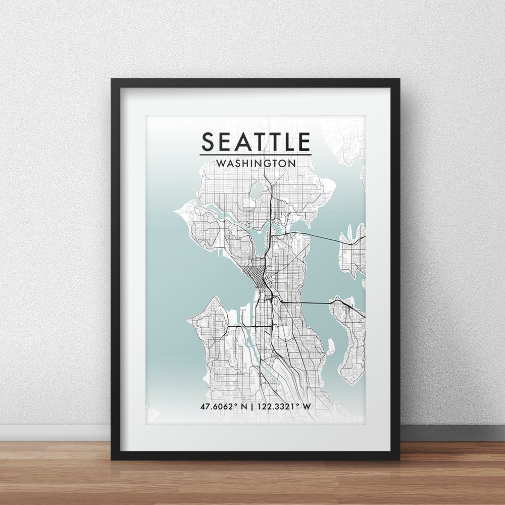 Seattle City Map Print Street Map Art Seattle Map Poster | Etsy
