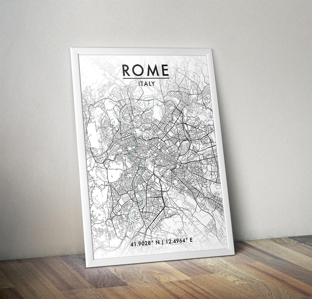 Rome City Map Print Street Map Art Rome Map Poster Rome Map | Etsy