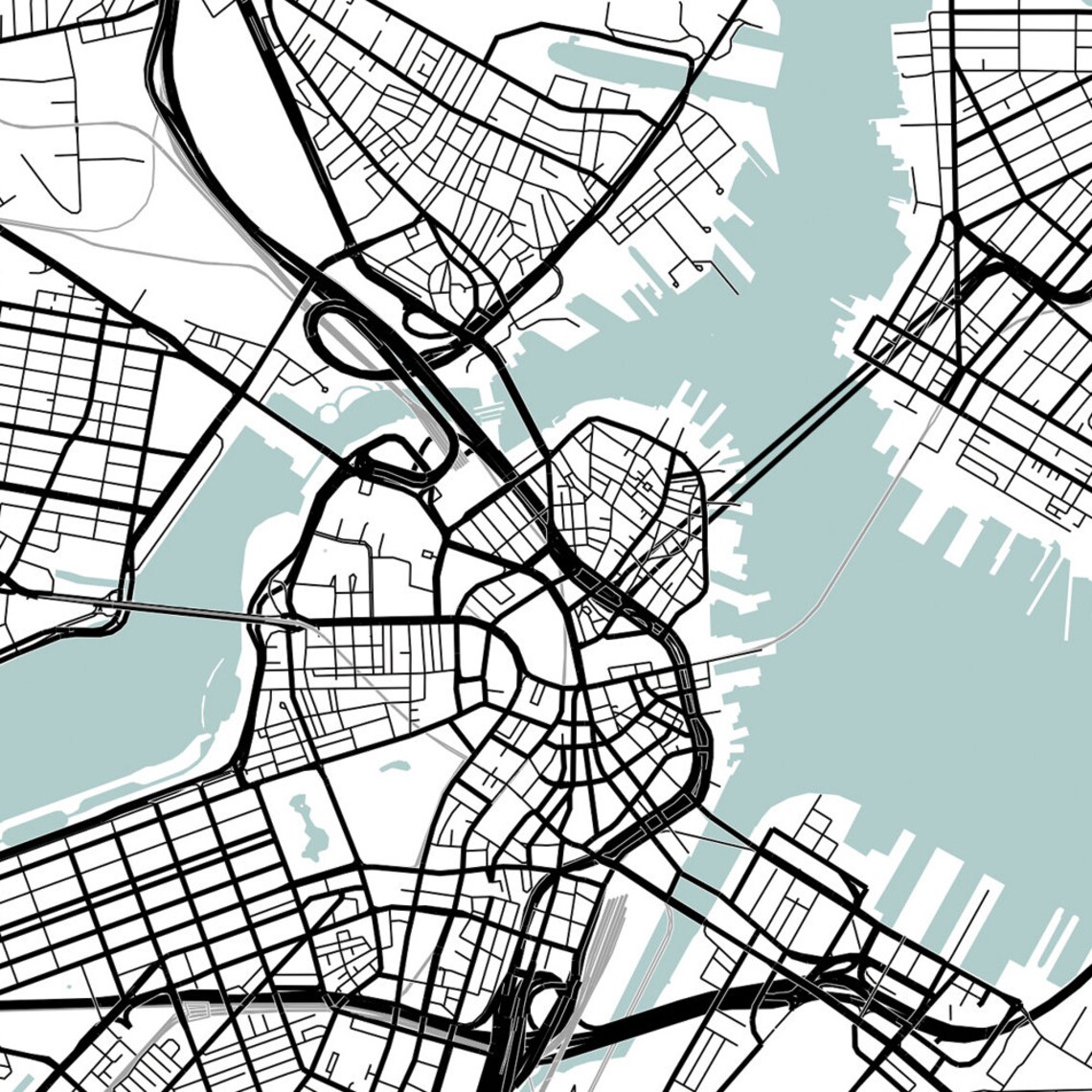 Boston City Map Printable Street Map Art Boston Map Print - Etsy
