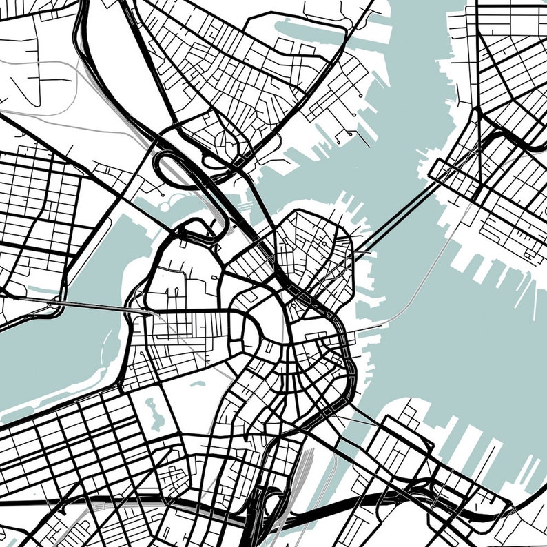 Boston City Map Printable Street Map Art Boston Map Print - Etsy