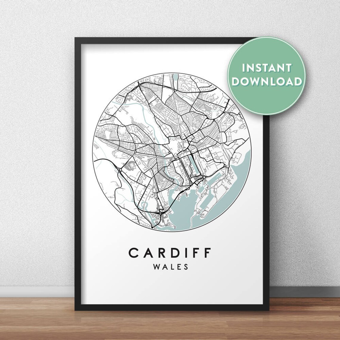 Cardiff City Map Printable Street Map Art Cardiff Map Print | Etsy UK