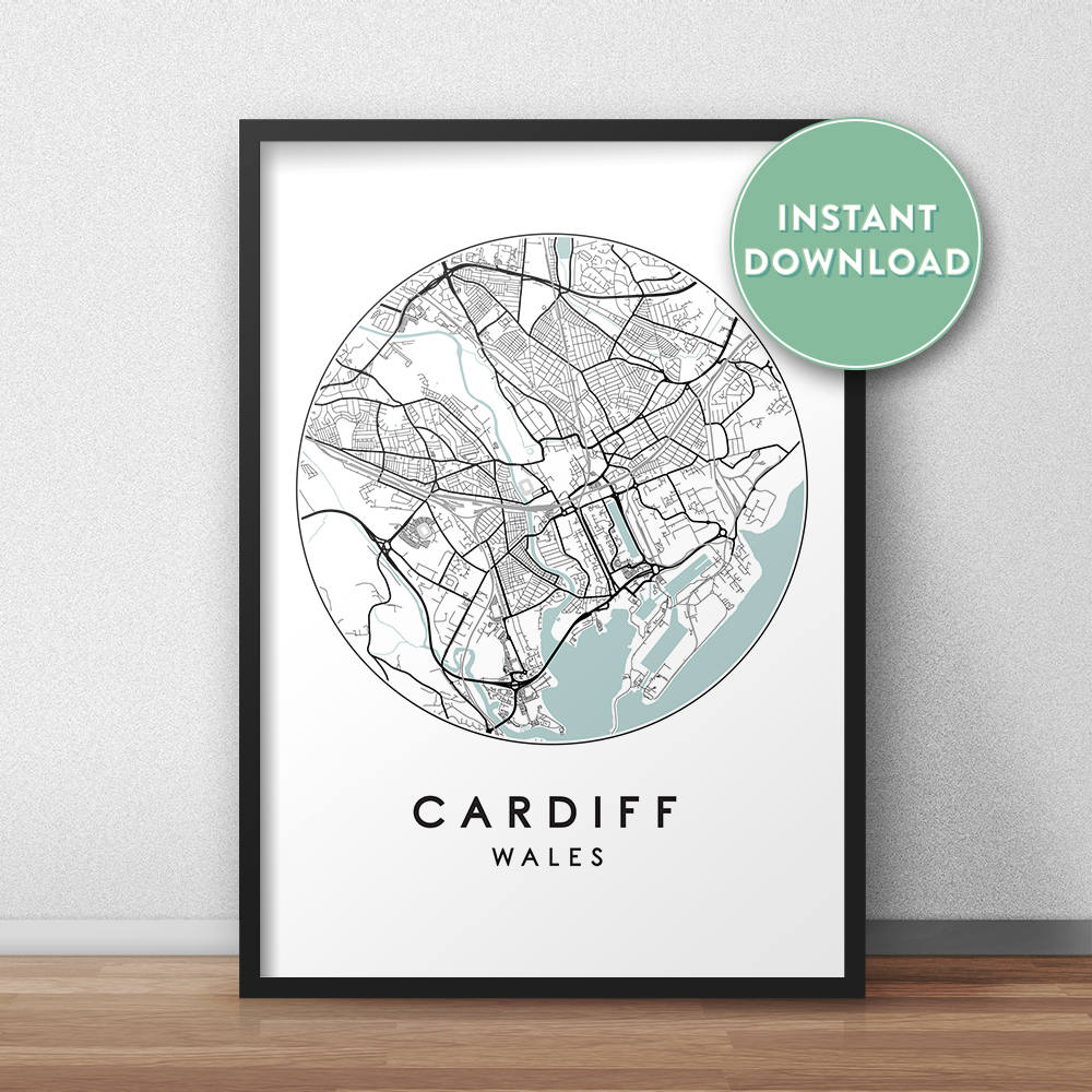 Cardiff City Map Printable Street Map Art Cardiff Map Print | Etsy