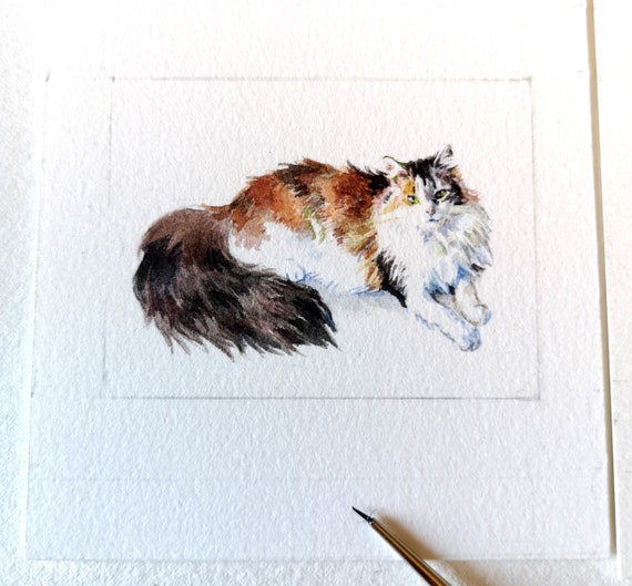 Custom Cat Art Tiny Watercolor Portrait of Pet Miniature Cat - Etsy