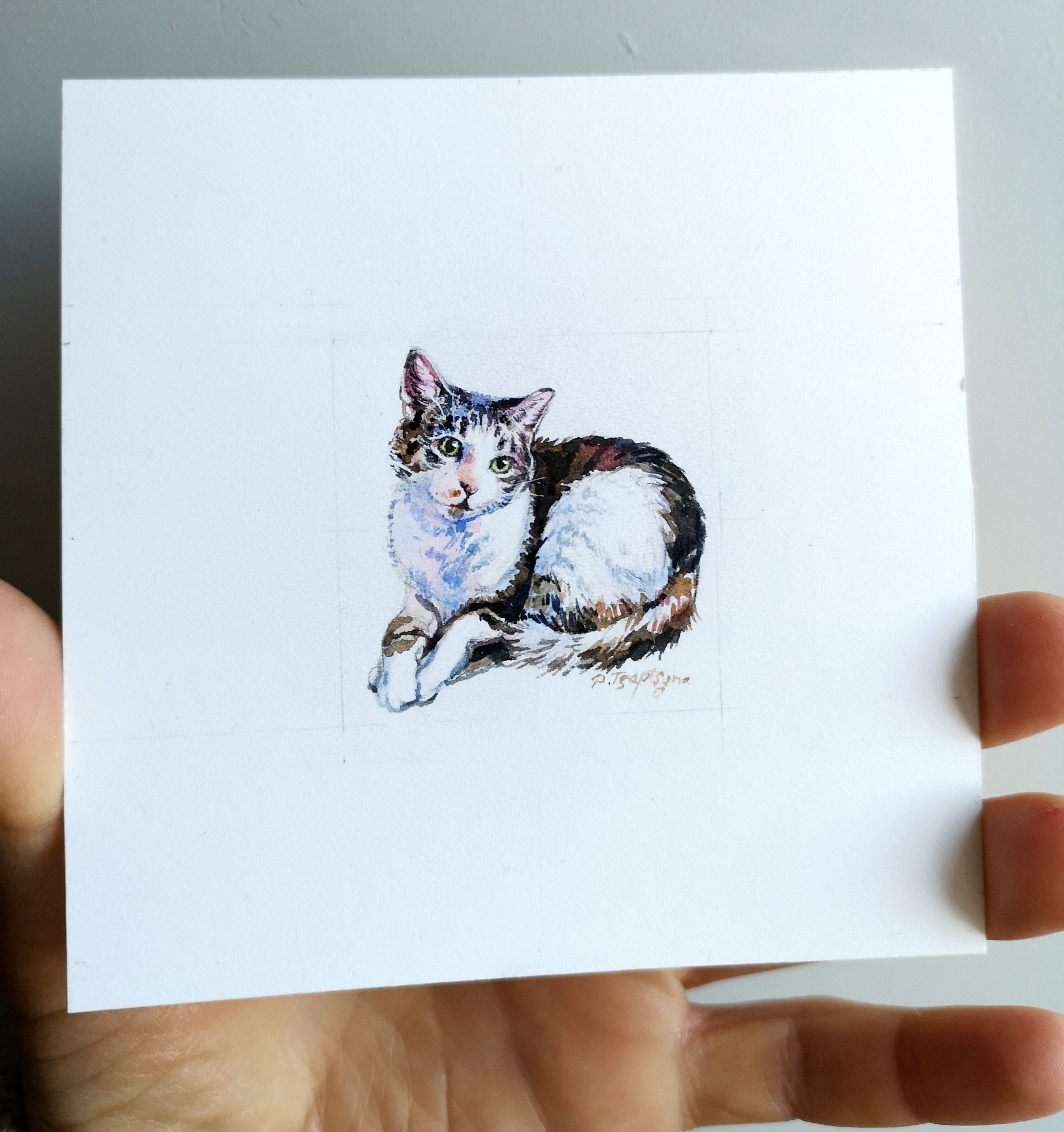 Custom Cat Art Tiny Watercolor Portrait of Pet Miniature Cat - Etsy