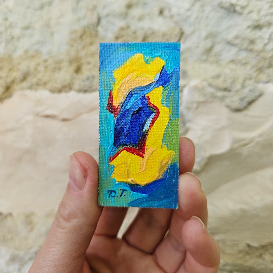 Abstract Miniature Oil Painting "birthday Party Lights" 1 1/8 X 2 1/2 ...