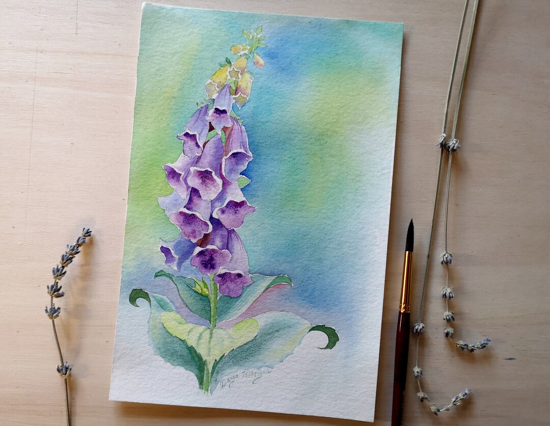 Foxglove WATERCOLOR FLOWERS as Gift, Blooming Flowers Art, Mother's ...