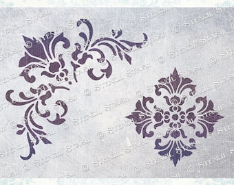 STENCIL 'flourish Freya' X2 Damask Scrolls Floral | Etsy UK