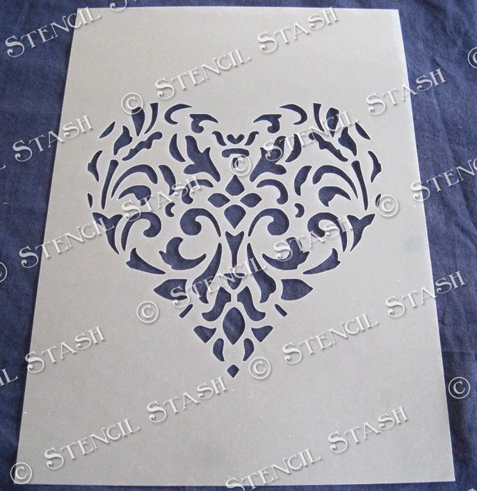 STENCIL 'damask Heart' Rustic Love Heart, Valentine, Wedding, Furniture ...