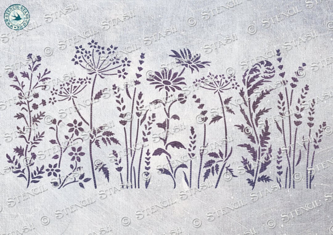 STENCIL 'wild Meadow Mix' Repeat XL and A3, Flower & Leaves, Furniture ...