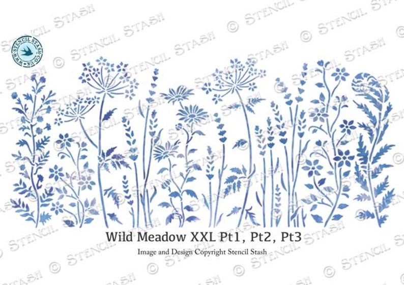 STENCIL 'wild Meadow' XXL, 3 Pt Mix and Match, Flower & Leaves ...