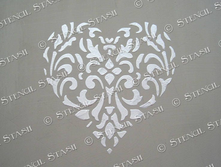 STENCIL 'damask Heart' Rustic Love Heart, Valentine, Wedding, Furniture ...