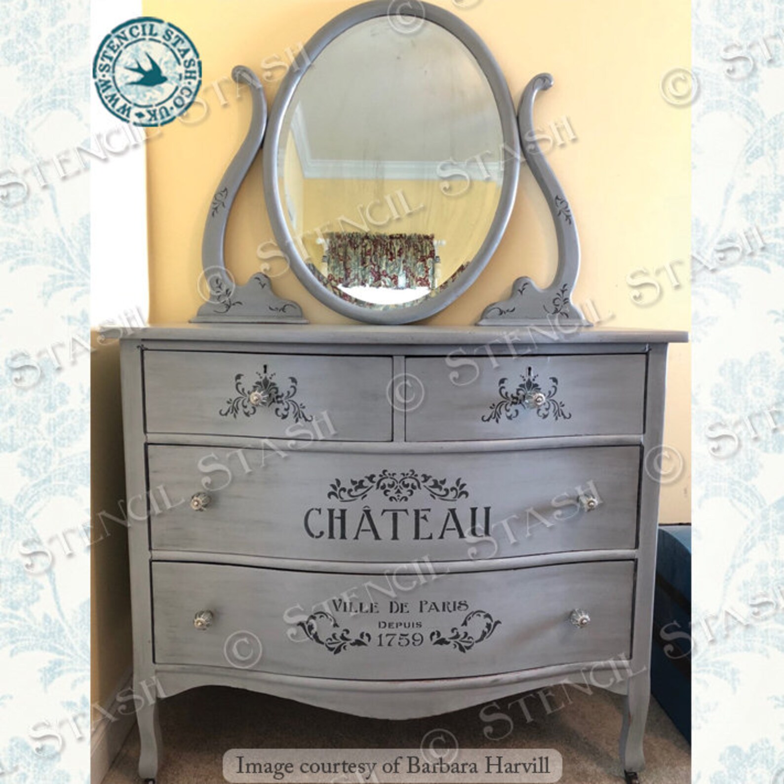 STENCIL 'flourish Bella' X2 Damask Scrolls Furniture - Etsy