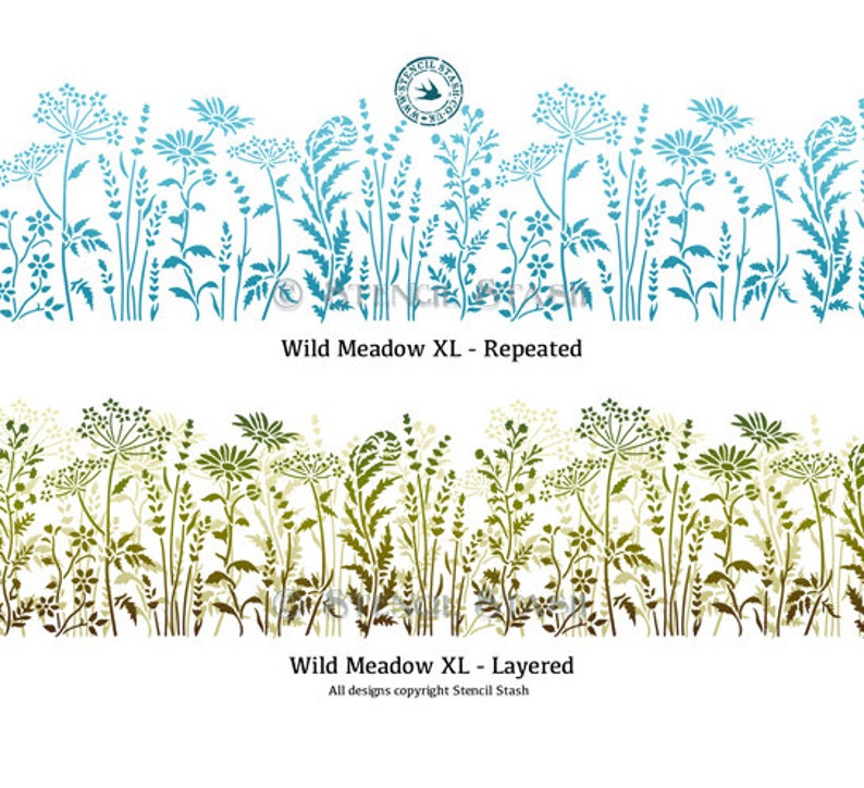 STENCIL 'wild Meadow Mix' Repeat XL and A3, Flower & Leaves, Furniture ...