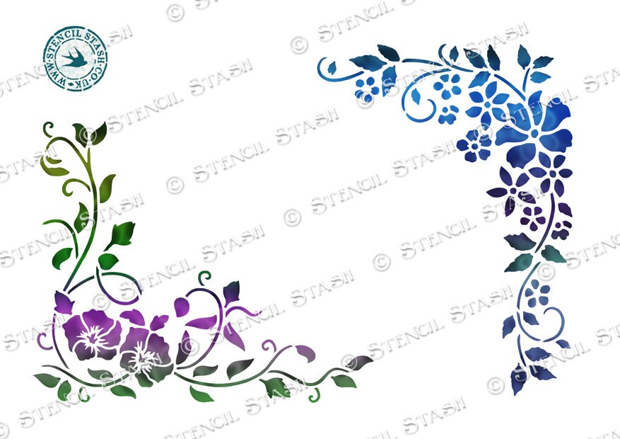 STENCIL 'flower Corners' Wild Flowers Damask - Etsy