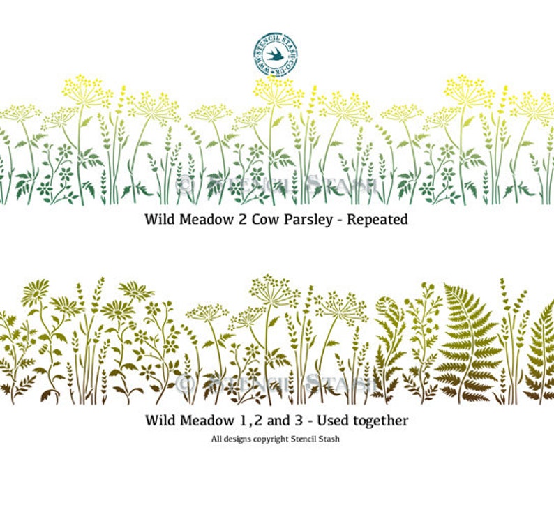 STENCIL 'wild Meadow2 Cow Parsley' Repeat, Flower & Leaves, Furniture ...