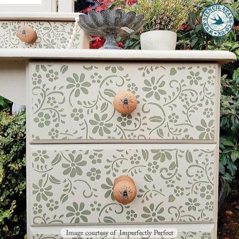 STENCIL 'meadow Flowers Repeat Pattern' Furniture, Plaster, Home Decor ...