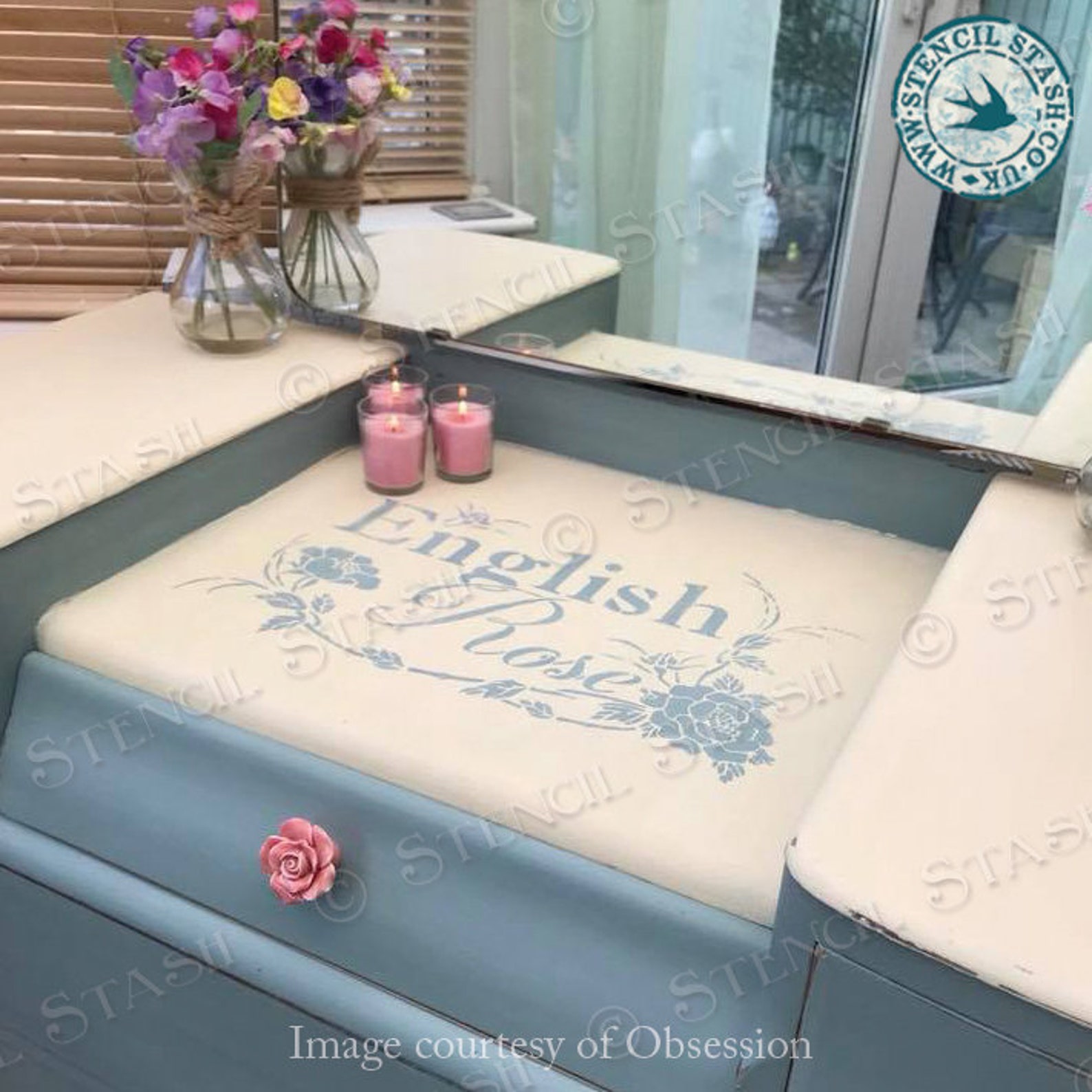 STENCIL 'english Rose' Script Vintage Furniture - Etsy