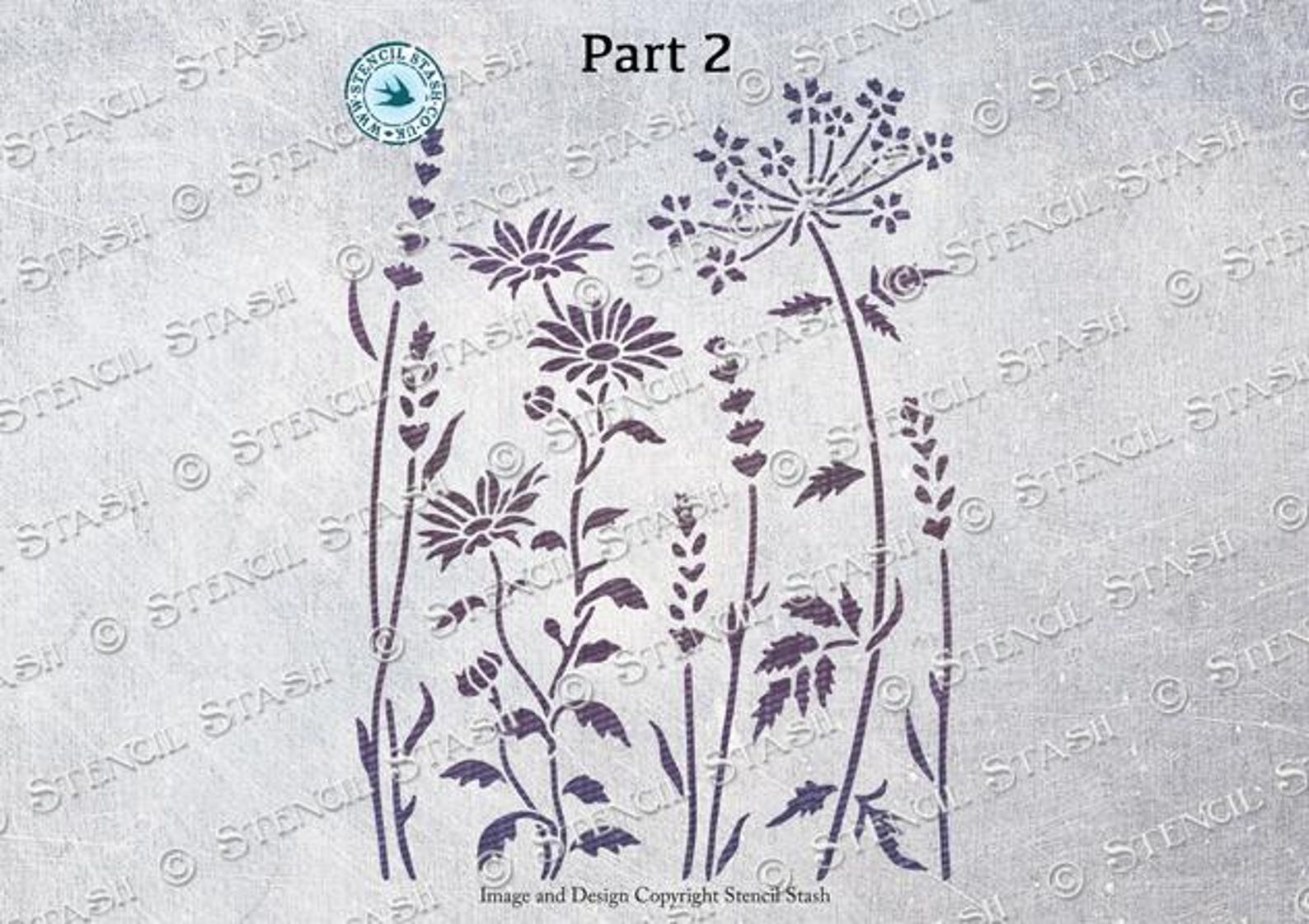 STENCIL 'wild Meadow' XXL, 3 Pt Mix and Match, Flower & Leaves ...