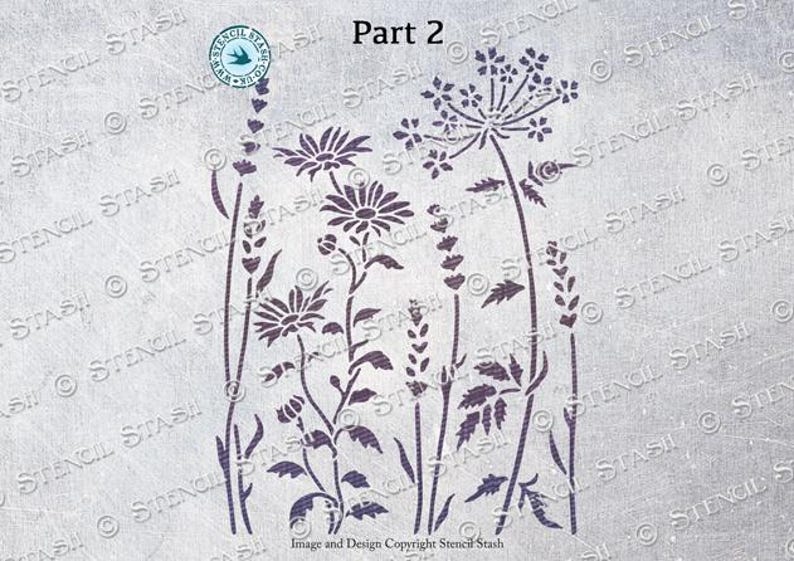 STENCIL 'wild Meadow' XXL, 3 Pt Mix and Match, Flower & Leaves ...