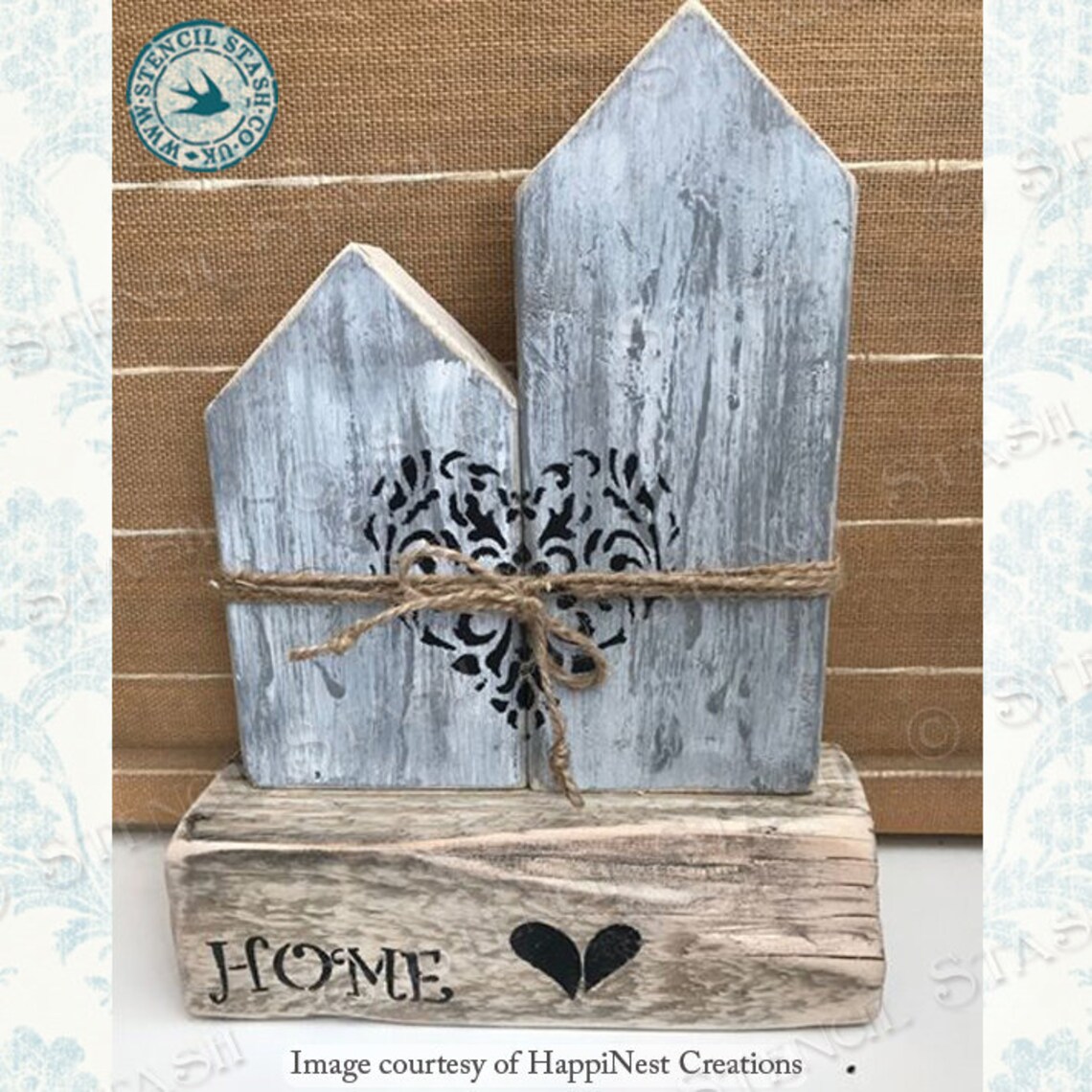 STENCIL 'damask Heart' Rustic Love Heart, Valentine, Wedding, Furniture ...