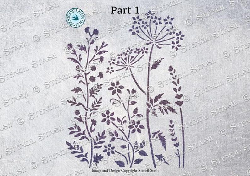 STENCIL 'wild Meadow' XXL, 3 Pt Mix and Match, Flower & Leaves ...