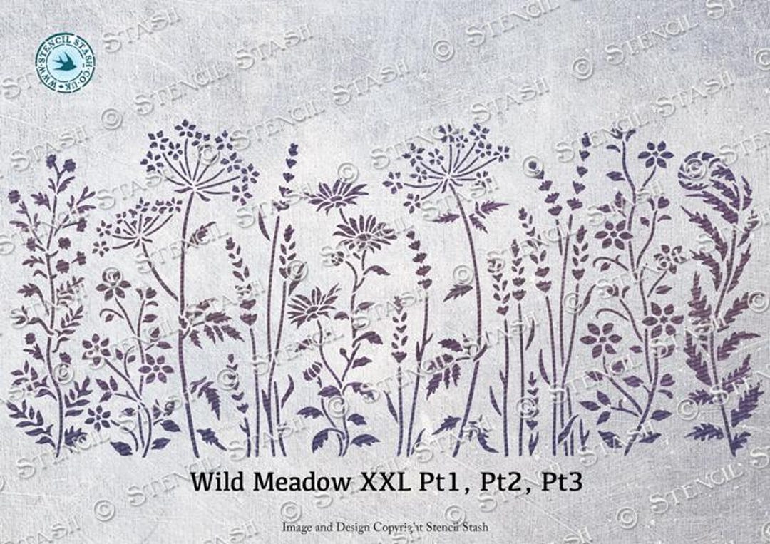 STENCIL 'wild Meadow' XXL, 3 Pt Mix and Match, Flower & Leaves ...