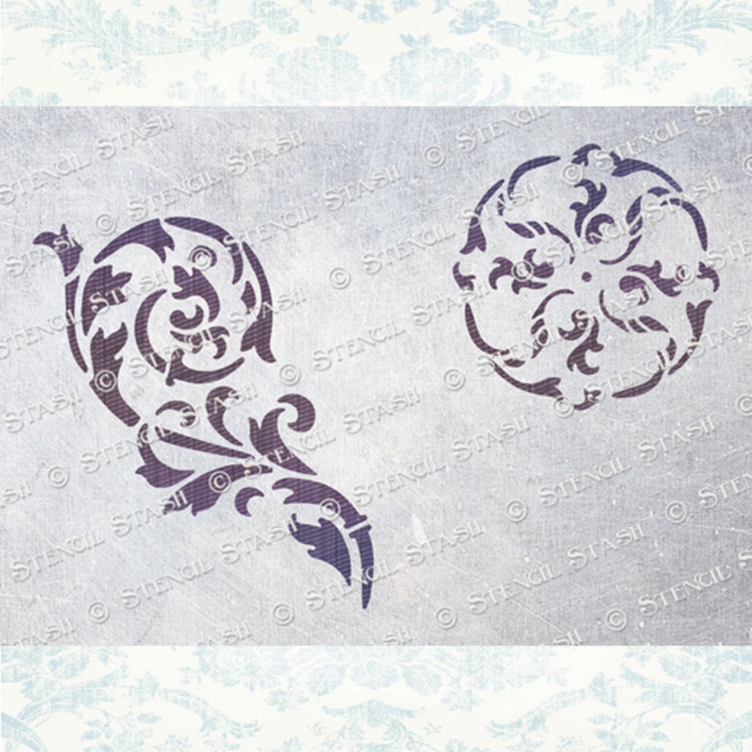 STENCIL 'flourish Chloe' X2 Damask Scrolls, Swirls, Furniture, Plaster ...