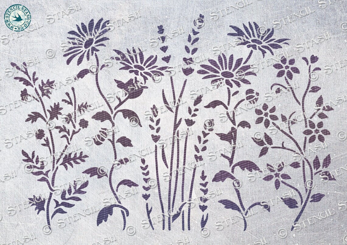 STENCIL 'wild Meadow1 Daisy' Repeat, Flower & Leaves, Furniture ...