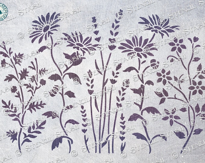 STENCIL 'wild Meadow1 Daisy' Repeat, Flower & Leaves, Furniture, Plaster, Crafts, Reusable ...