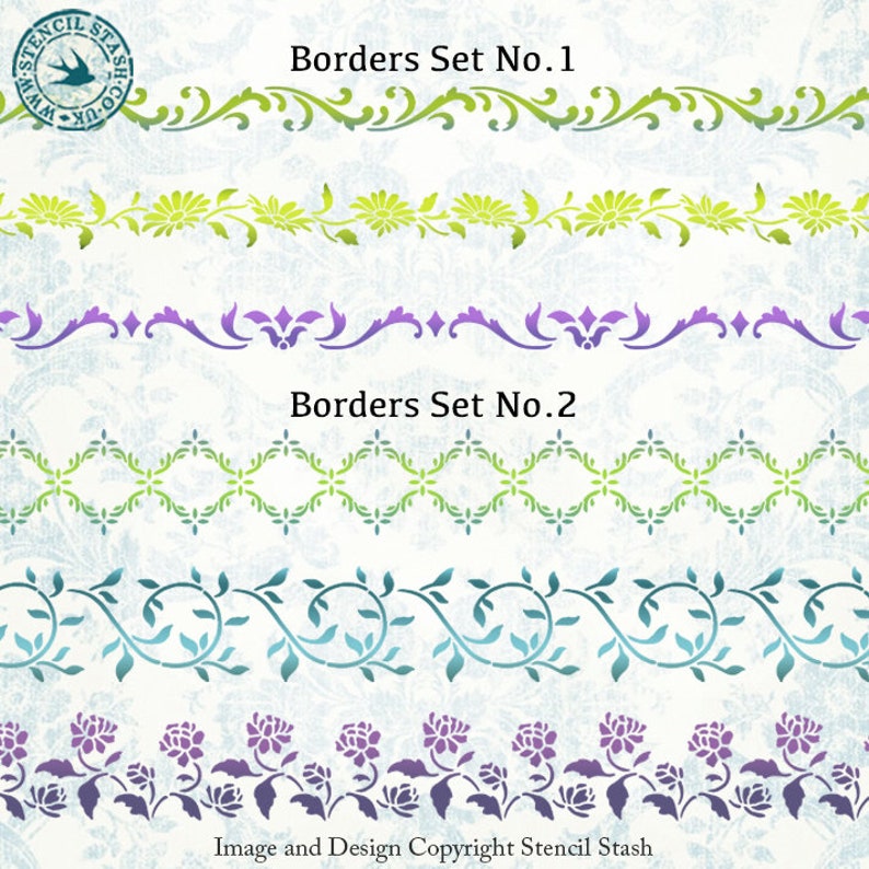 STENCIL 'borders Set 2' Border Patterns, Furniture, Crafts, Home Decor ...