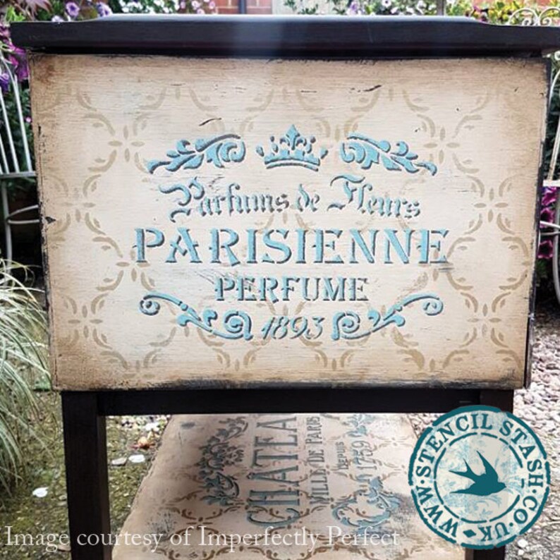 STENCIL 'Parisienne Perfume' Vintage French Script | Etsy