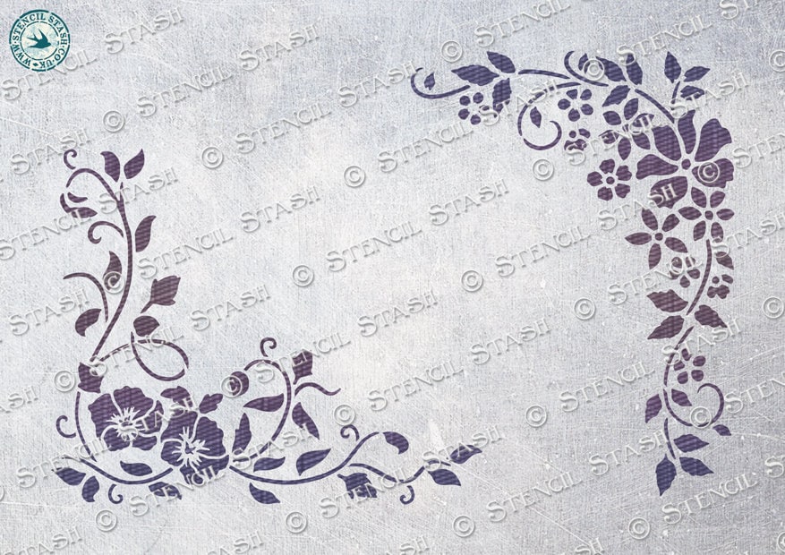 STENCIL 'flower Corners' Wild Flowers Damask - Etsy