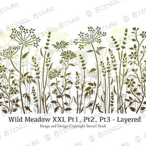 STENCIL 'wild Meadow' XXL, 3 Pt Mix and Match, Flower & Leaves ...