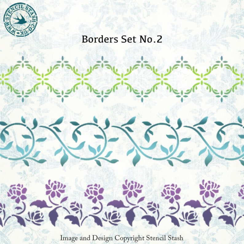 STENCIL 'borders Set 2' Border Patterns, Furniture, Crafts, Home Decor ...
