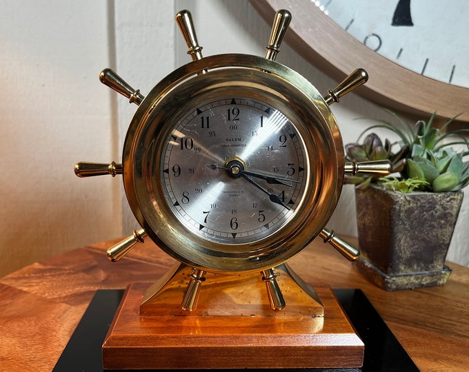 Vintage, Brass, Salem Chronometer, Microtron, Quartz, Ship Wheel, Table ...