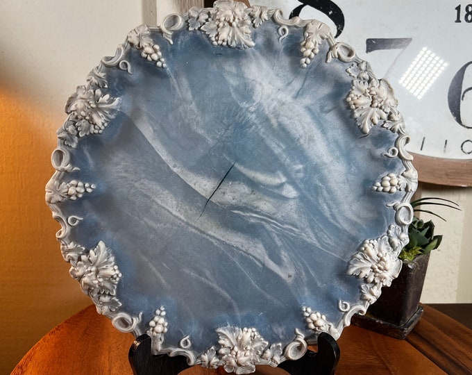 Vintage, Incolay, Stone, Blue, Round, Plate, Dish, Tray, With Grapes ...