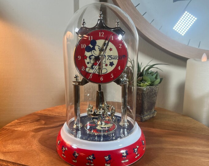 Disney Mickey Mouse Anniversary Clock, 75 Years, Spinning Gold Stars ...