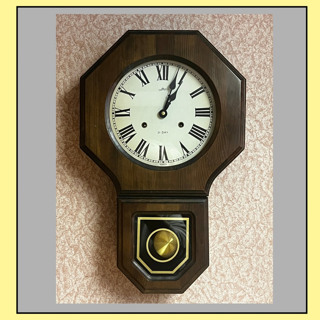 Vintage, Regulator Wall Clock, School House Clock, Wood, Mechanical ...