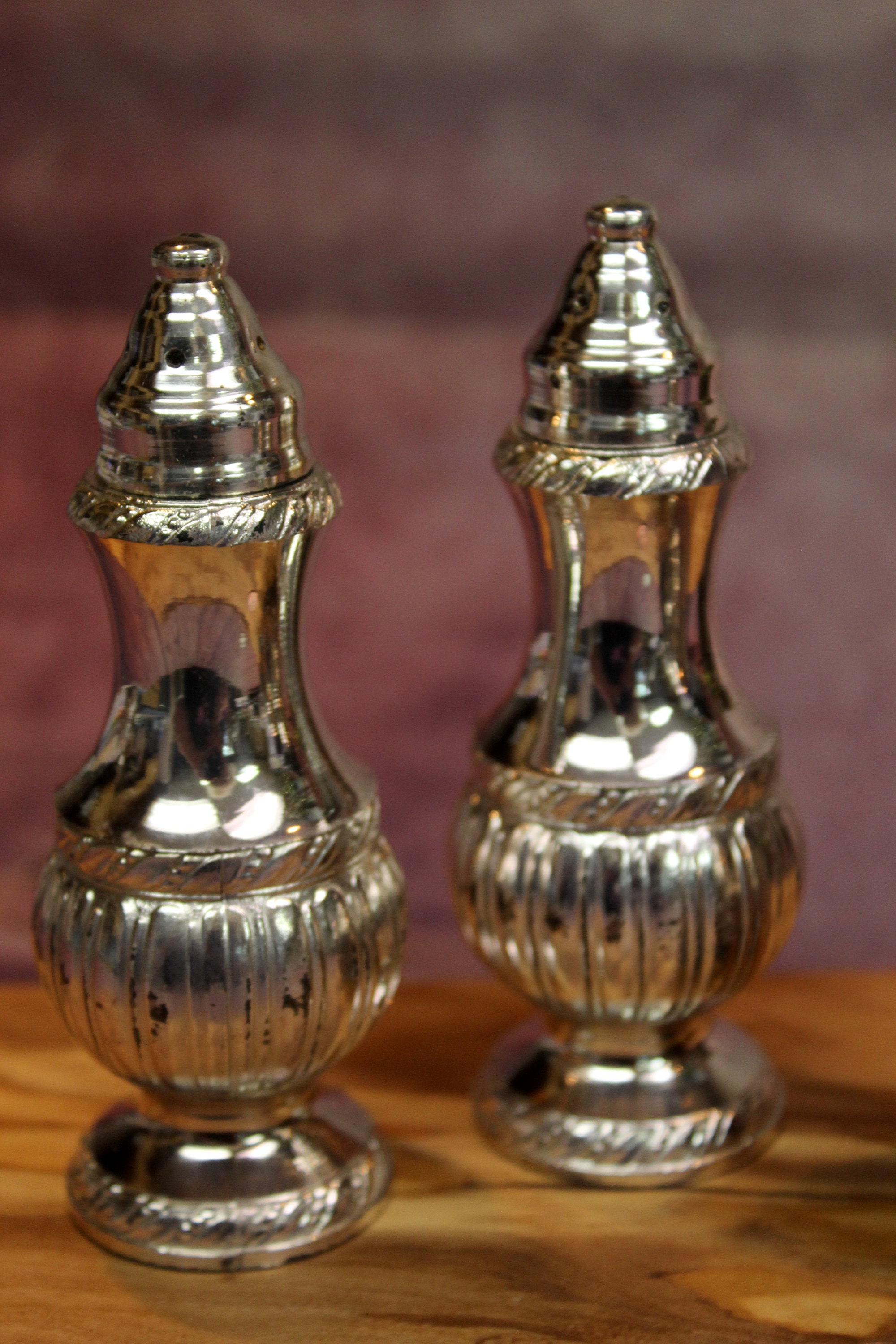Vintage 2 Pair Set of Silver Plate Salt & Pepper Shakers, Luraline 4.5 ...