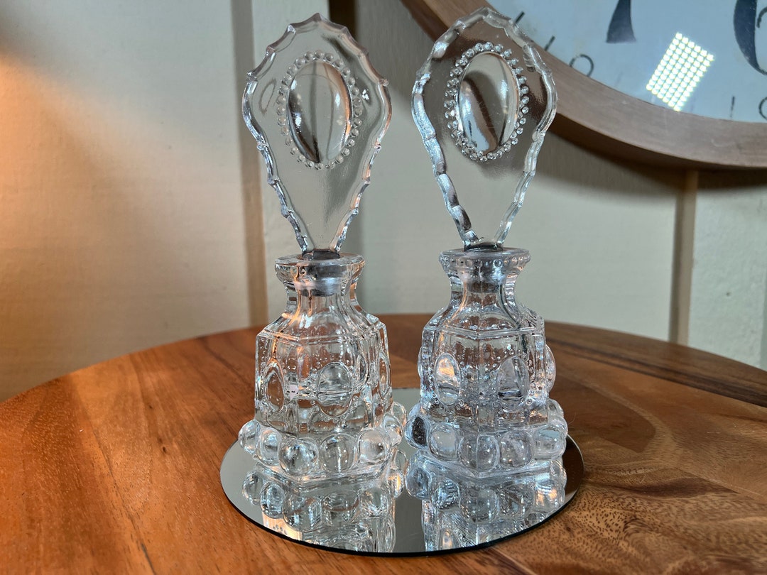 Vintage Set of 2, Pressed Cut Glass, Medium Size, Perfume Bottle's ...