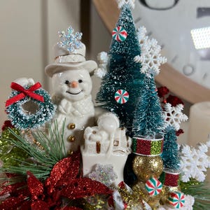 Christmas, Floral Arrangement, Hand Made, Decoration, Vintage, Snowman ...