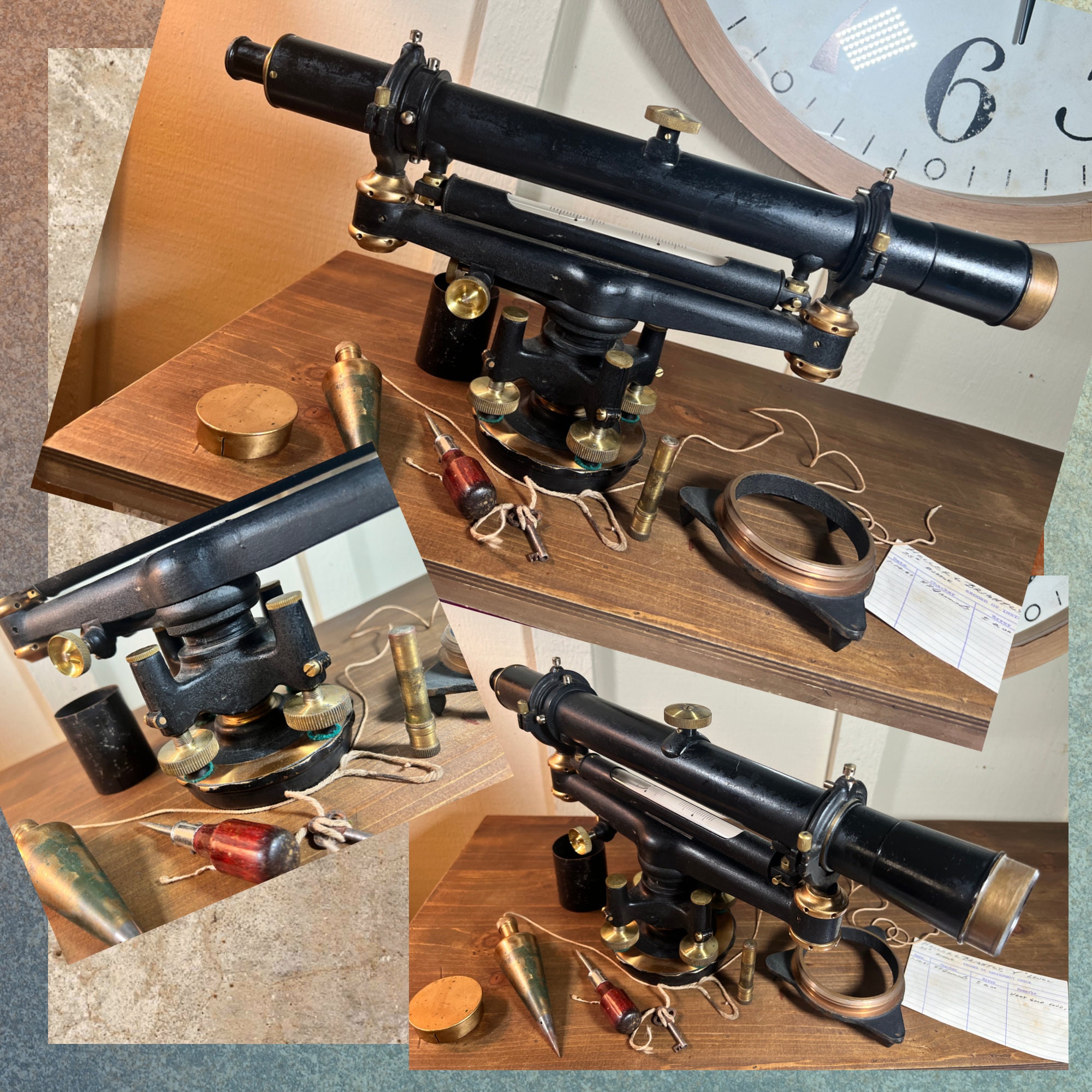 Antique Surveyors Transit Level, in Wood Box, Heller & Brightly, Brass ...