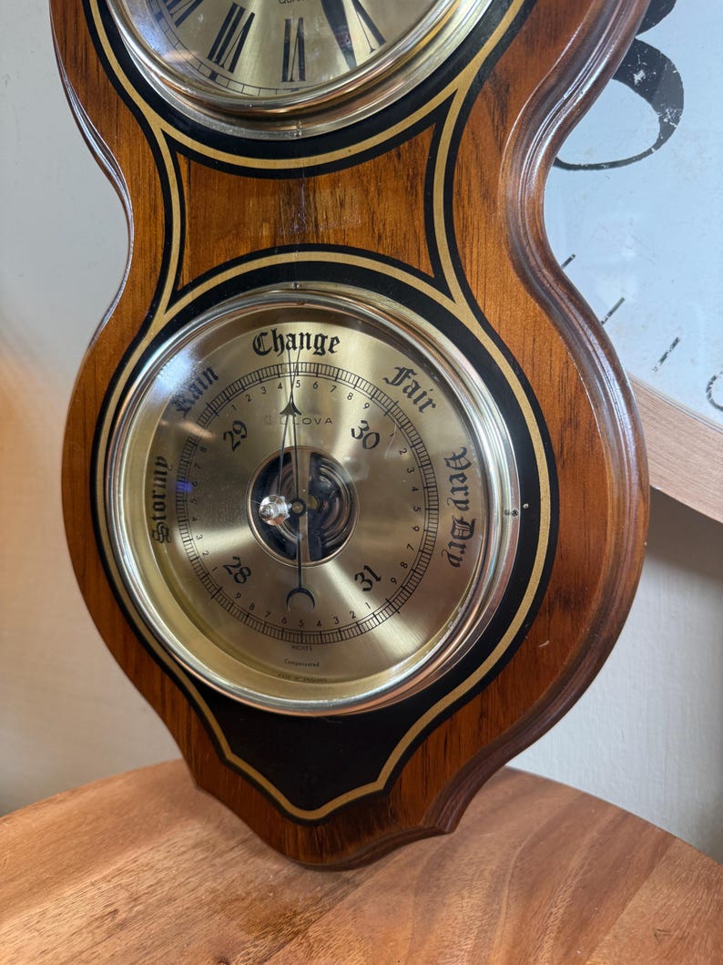 Vintage, Bulova, Wood, 2 Gauge, Clock, Weather Station, England, 23 ...