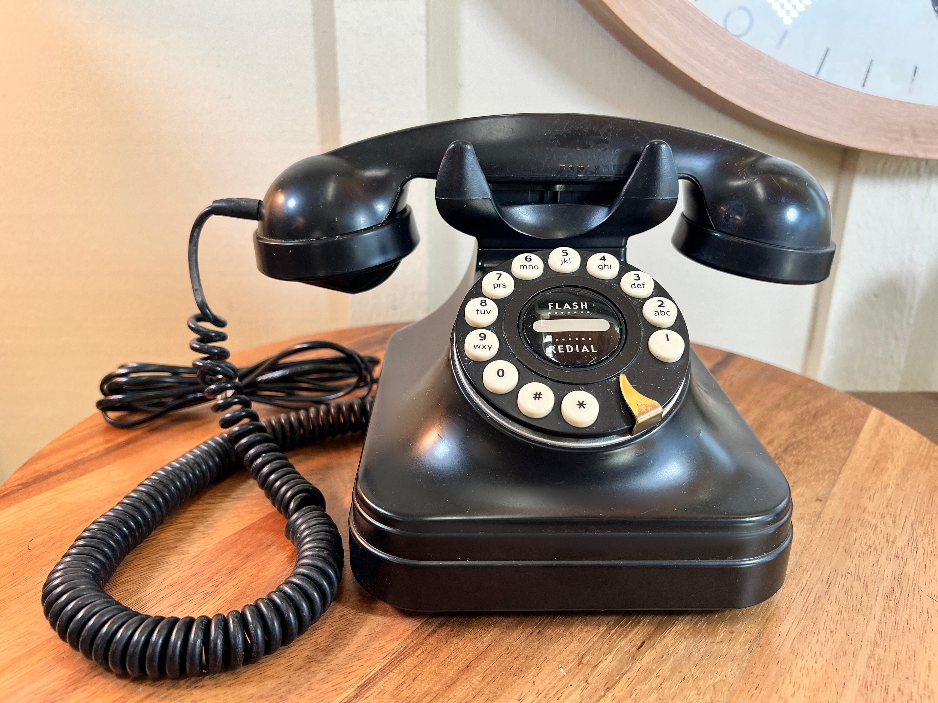 1950 Black Telephones 1950 1960 Style Black Telephone Sits Stock Photo