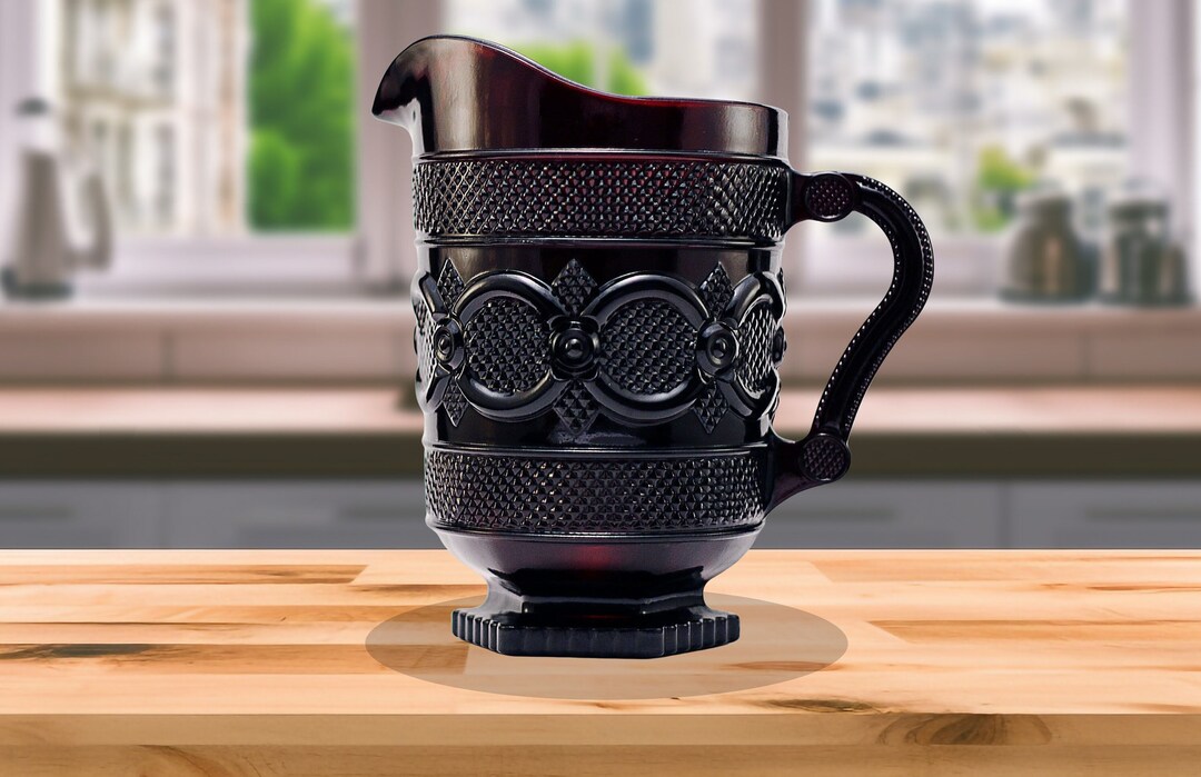 Vintage, Avon, Cape Cod, Water Pitcher, Cranberry Glass, 8.5 Inch, 1976 ...