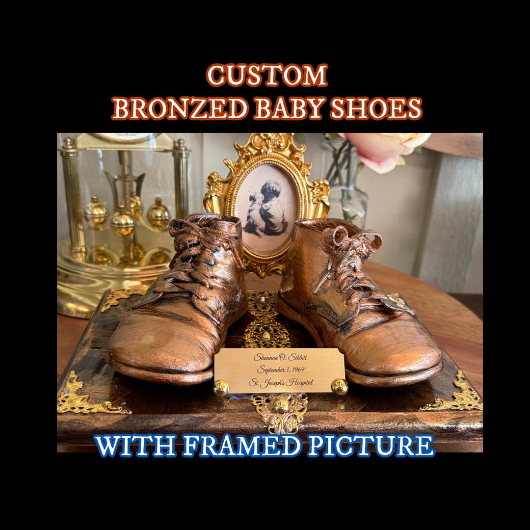 Bronze Baby Shoes, Custom-made, Mounted on Plaque, Bronze Engraved Name ...