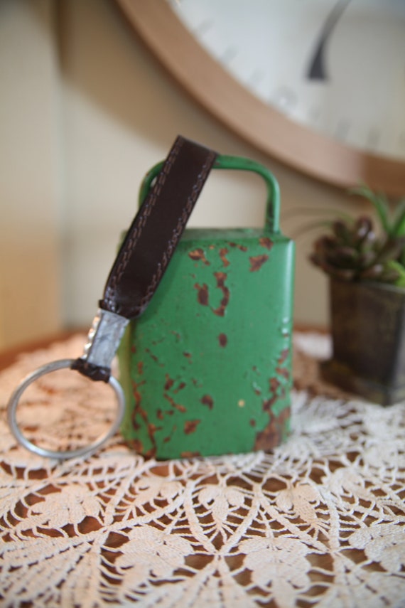 Large Green Metal Cow Bell Antique With Leather Strap - Etsy