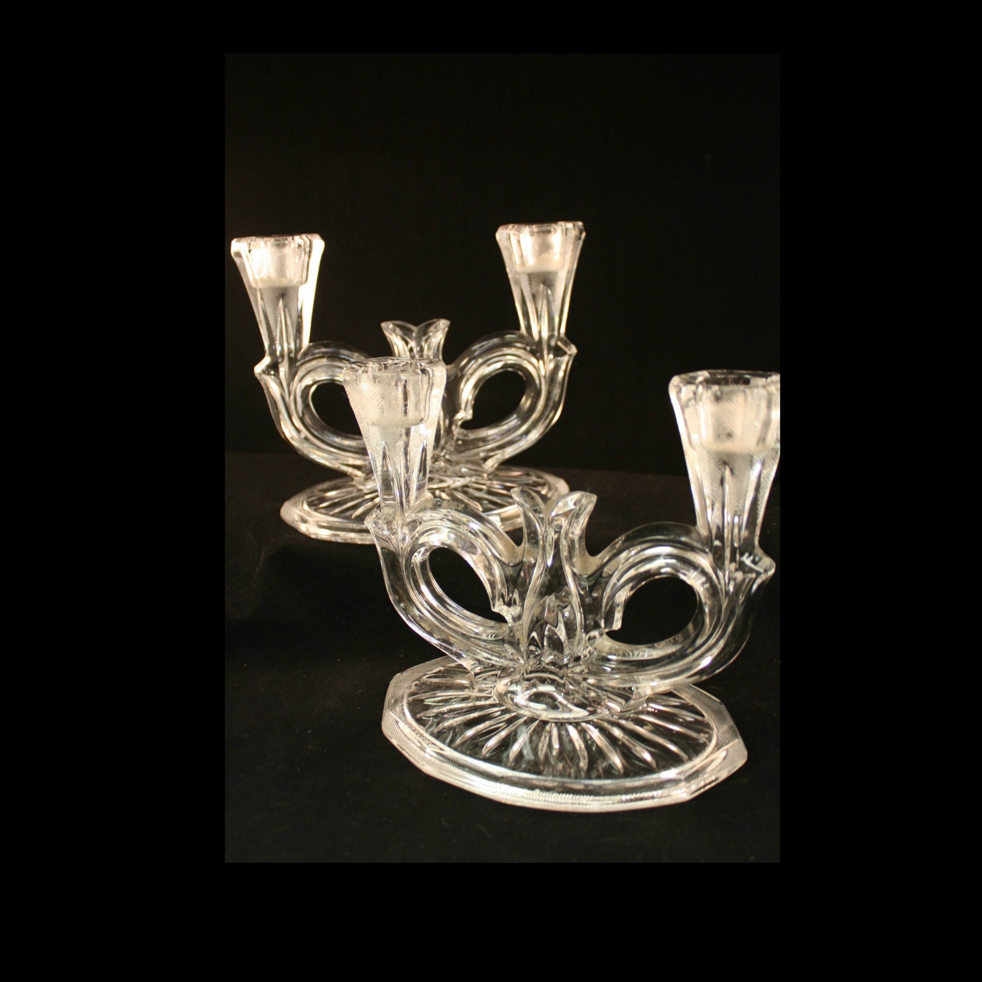 2 Vintage Clear Glass Double Candle Holders Clear Glass - Etsy
