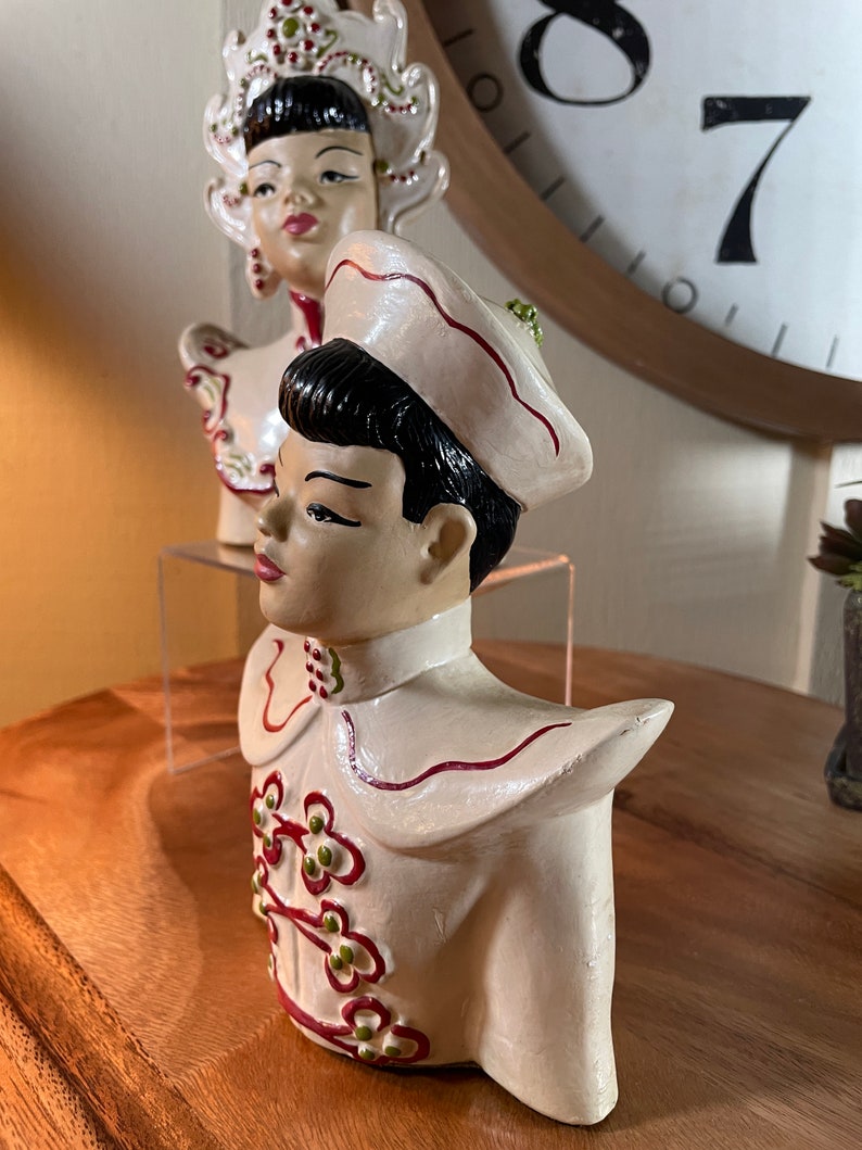 Vintage Asian Couple Busts Japanese Ornate Plaster 8 Inch - Etsy