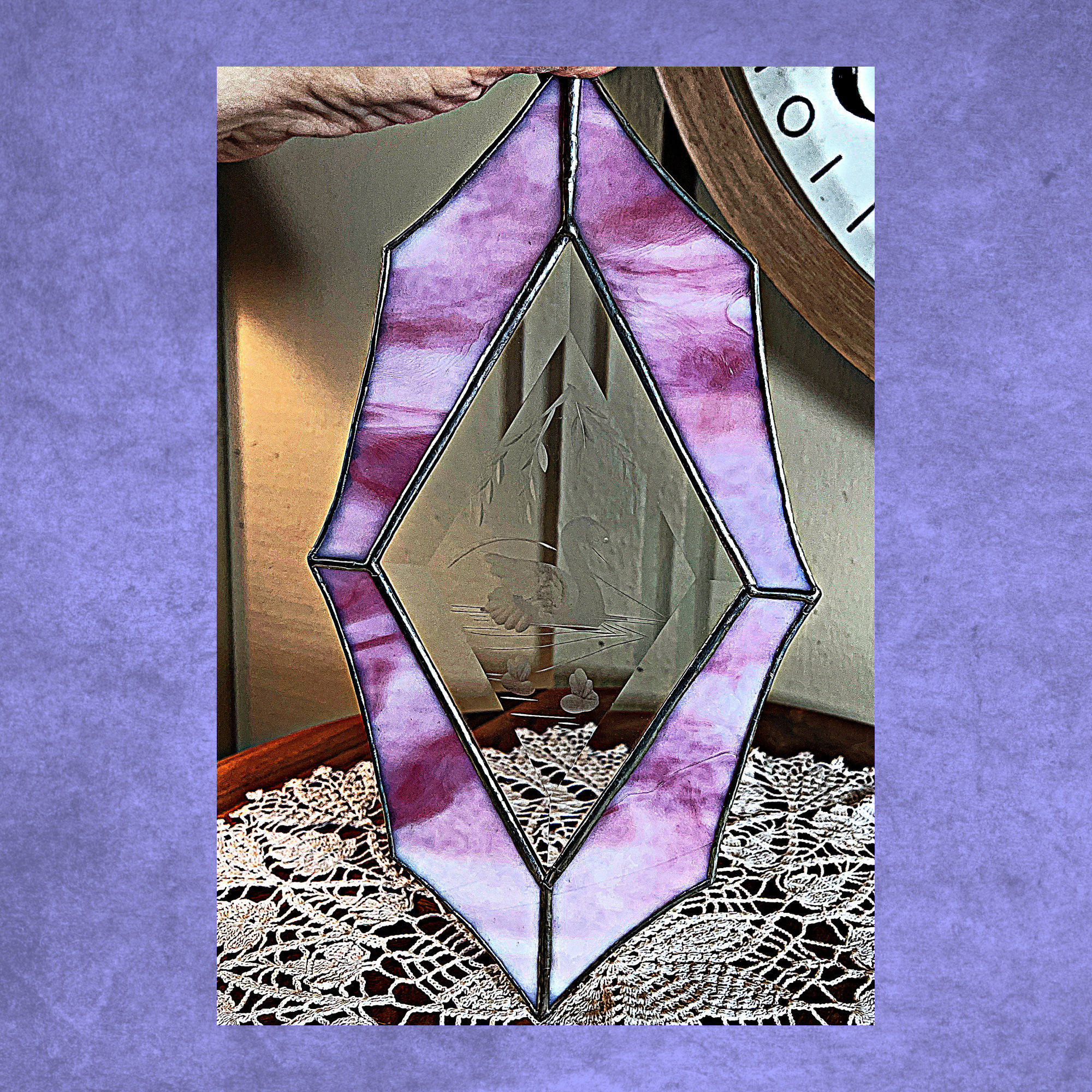 Vintage Pink & Clear Stained Glass Window Hanging With Swan in | Etsy